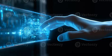 Ai Generated Digital Hologram Of A Hand On A Dark Background