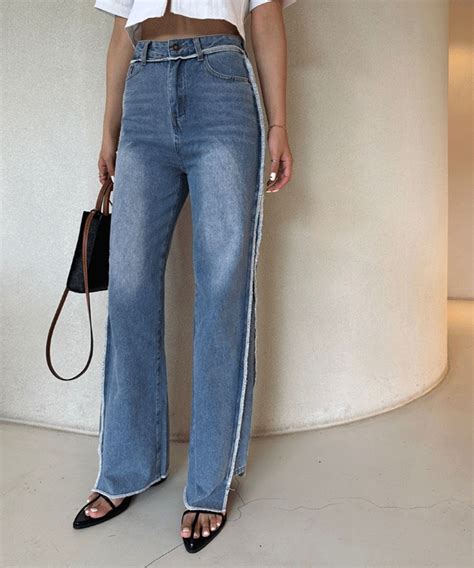 핏보장강추 테슬 오바로크 스티치 포인트데님 스티치청바지 와이드청바지 언발데님 롱데님 키큰여자청바지 키큰녀데님 여름데님 유니크한청바지 컷팅청바지 와이드롱 하이웨스트청바지