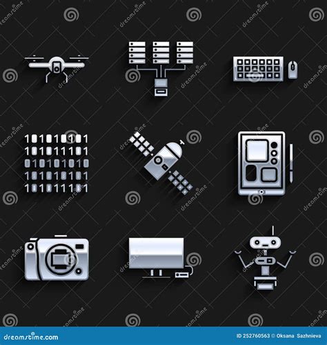 Set Satellite Smart Tv Robot Graphic Tablet Mirrorless Camera Binary Code Keyboard And