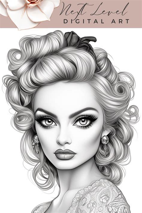 100 Beauty Queens Grayscale High Fashion Colouring Sheet Pages For Adults Hairstyle Makeup