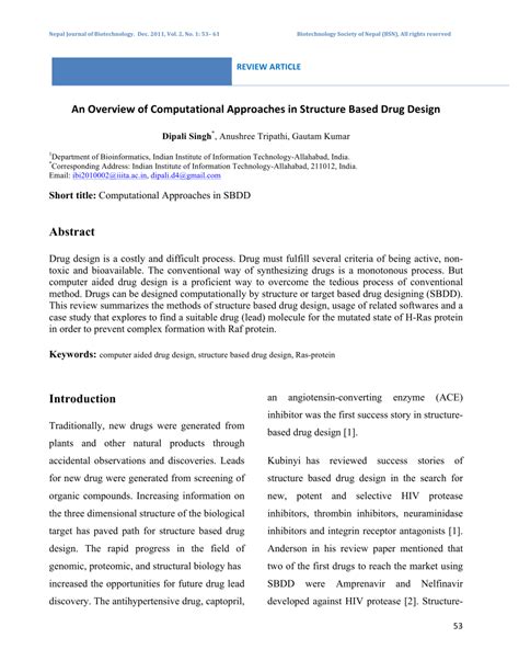 Pdf An Overview Of Computational Approaches In Structure Based Drug Design