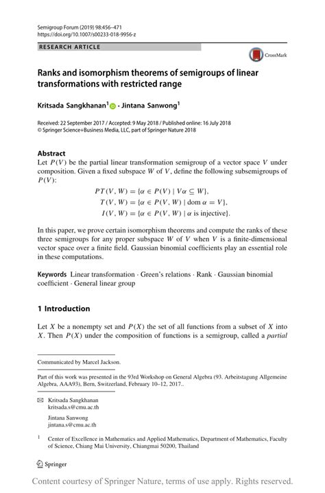 Ranks And Isomorphism Theorems Of Semigroups Of Linear Transformations With Restricted Range
