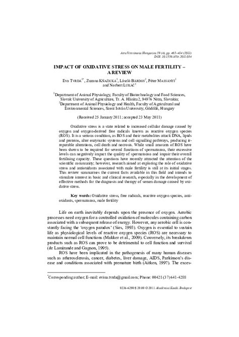 Pdf Impact Of Oxidative Stress On Male Fertility — A Review