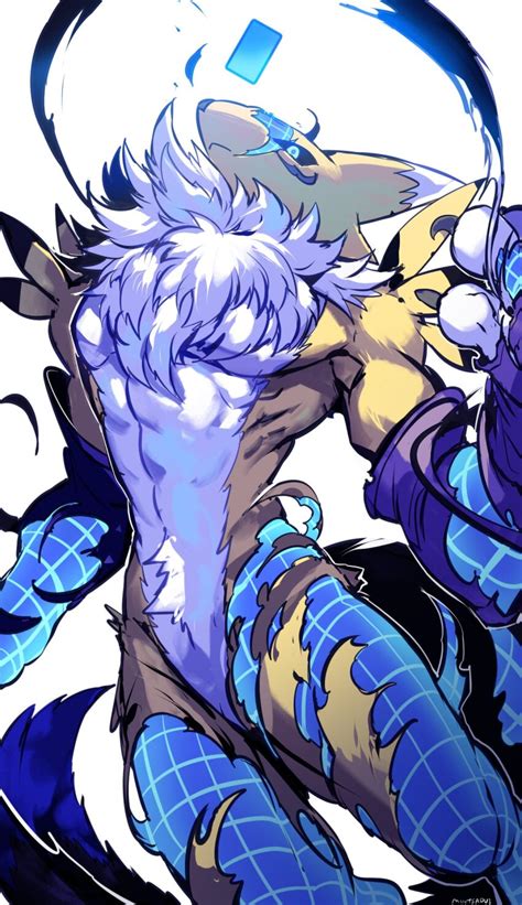 Sa Dui Renamon Digimon Highres Black Sclera Blue Eyes Body Fur