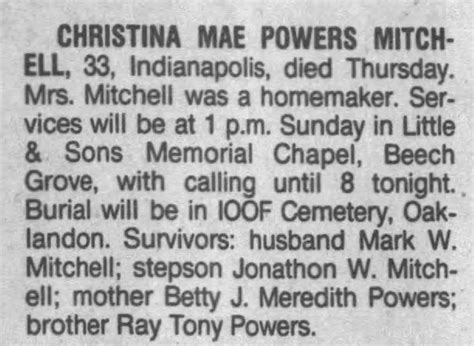 Christina Mae Powers Mitchell 1960 1994 Find A Grave Memorial