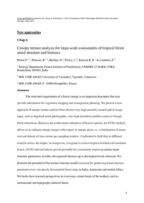 Pdf Canopy Texture Analysis For Large Scale Assessments Of Tropical Forest Stand Structure And