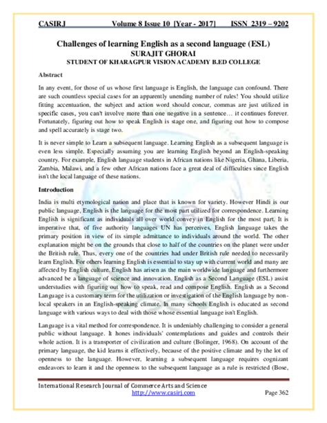 Pdf Challenges Of Learning English As A Second Language Esl