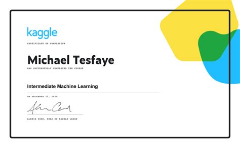 michael tesfaye completed the intermediate machine learning course on kaggle