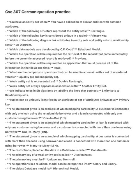 Csc 307 German Question Practice Pdf Databases Conceptual Model