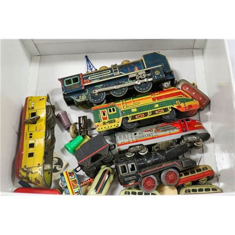 Large Box Full Of Tin Lithograph Toy Trains