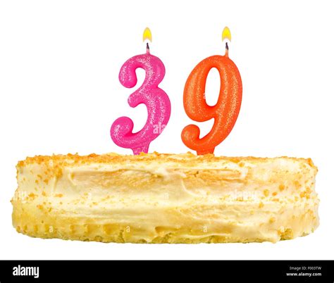 Birthday Cake With Candles Number Thirty Nine Isolated On White