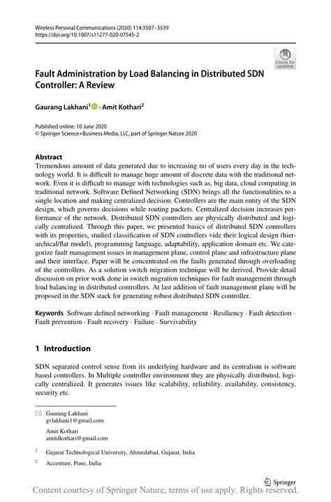 Fault Administration By Load Balancing In Distributed Sdn Controller A Review Request Pdf