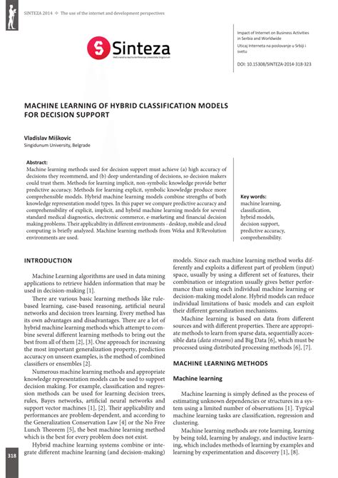 Pdf Machine Learning Of Hybrid Classification Models For Decision Support