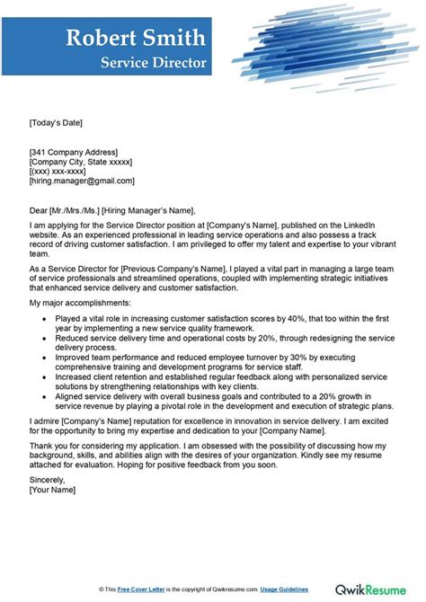 Service Director Cover Letter Examples Qwikresume