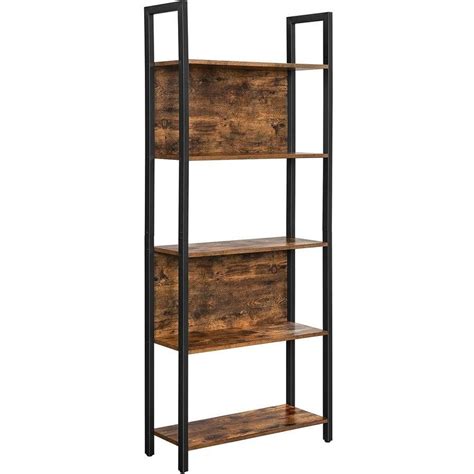 5 Tier Industrial Bookshelf With Steel Frame For Living Room Office