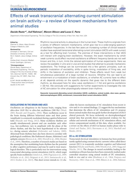 Pdf Effects Of Weak Transcranial Alternating Current Stimulation On Brain Activity A Review