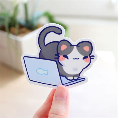 Laptop Cat Vinyl Sticker Cute Kawaii Cat Sticker Work From Home Cat