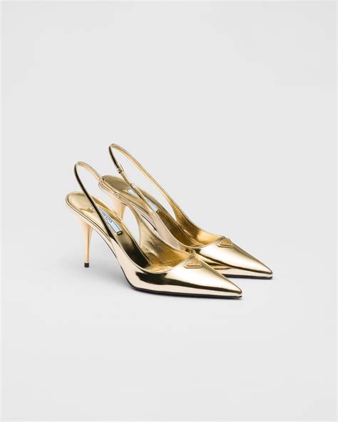 Prada Metallic Leather Slingback Pumps Platinum Editorialist