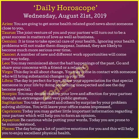 21st August 2019 Horoscope Revive Zone