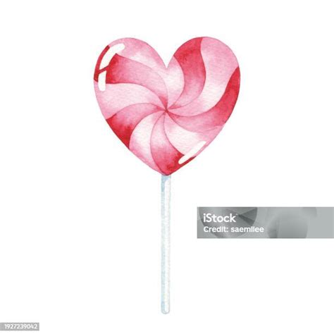Watercolor Heart Shape Lollipop Stock Illustration Download Image Now