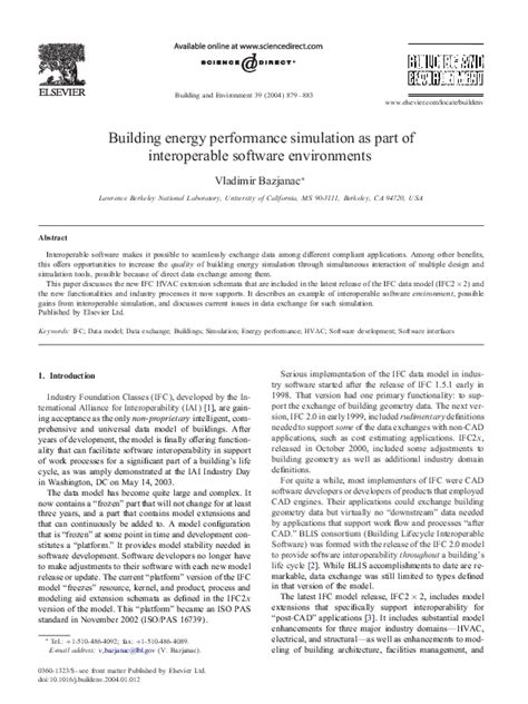 Pdf Building Energy Performance Simulation As Part Of Interoperable Software Environments