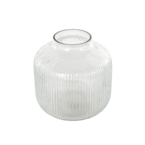 Litton Lane 11 In Clear Short Round Ribbed Glass Decorative Vase