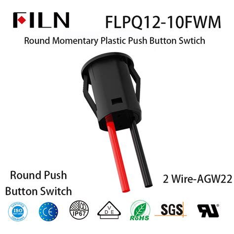 Great Plastic Push Button Switch 12mm Balck 2 Wire Round Momentary