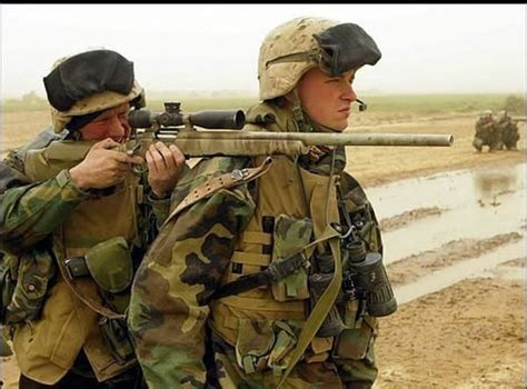 Us Marine Scout Sniper Team He Is Armed With A M40a1 Sniper Rifle Task Force Tarawa During The