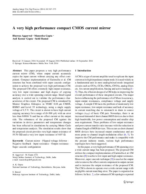 Pdf A Very High Performance Compact Cmos Current Mirror
