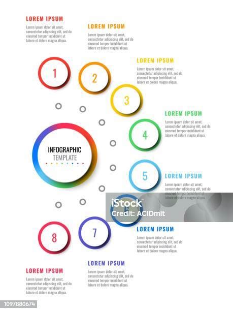 8 단계 디자인 라운드 3d 현실적인 요소와 레이아웃 Infographic 서식 파일 8에 대한 스톡 벡터 아트 및 기타 이미지
