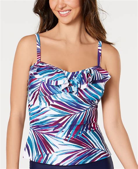 Island Escape Laguna Tahiti Printed Bandini Ruffled Tankini Top