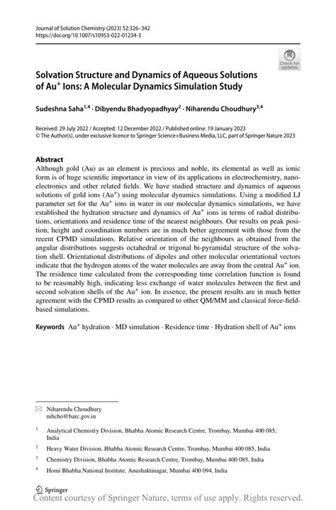 Solvation Structure And Dynamics Of Aqueous Solutions Of Au Ions A