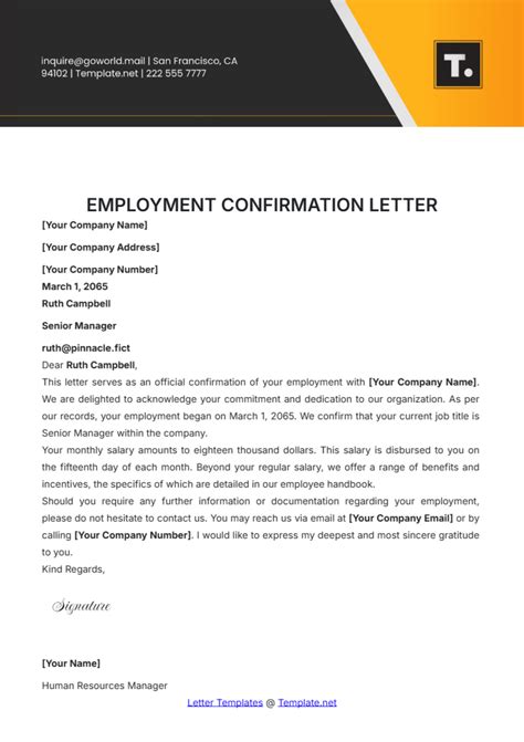 Free Employment Confirmation Letter Template To Edit Online
