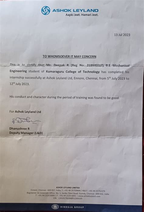 R Deepak On Linkedin Internshipexperience Ashokleyland