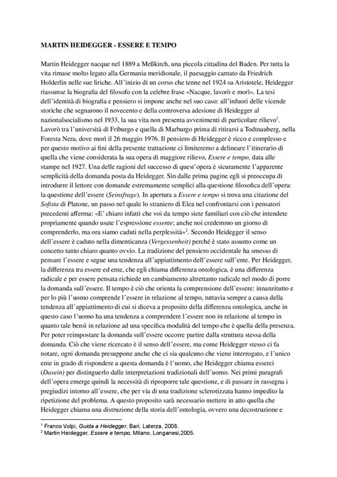 Martin Heidegger Essere E Tempo Riassunto Docsity