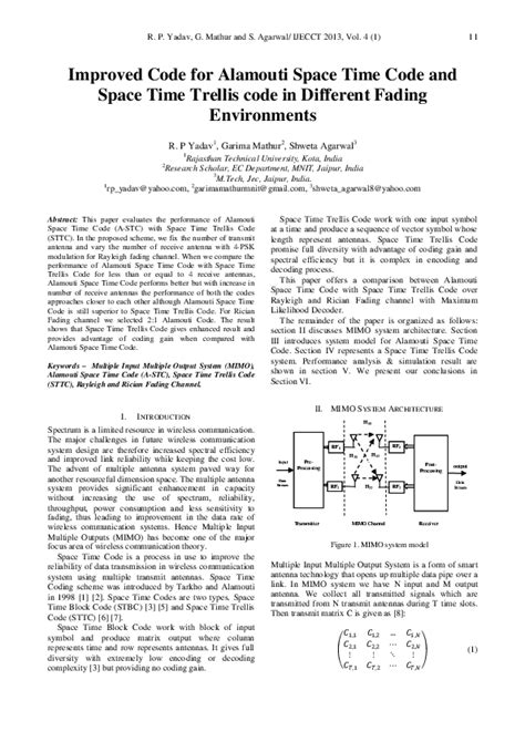 Pdf Improved Code For Alamouti Space Time Code And Space Time Trellis