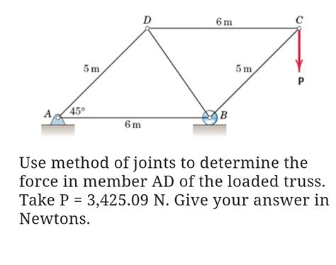 solved use method of joints to determine the force in member