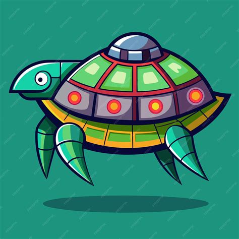 A Cartoon Turtle With A Spaceship Shell Flying On A Green Background