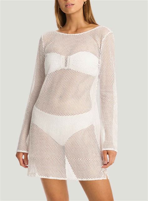 Sea Level Surf Mesh Cover Up White Debras