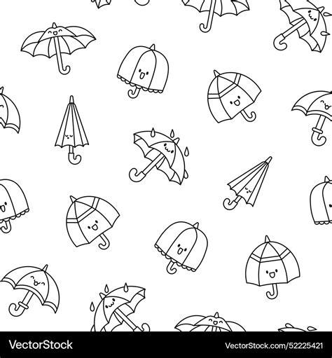 Cute Kawaii Umbrella Coloring Page Royalty Free Vector Image