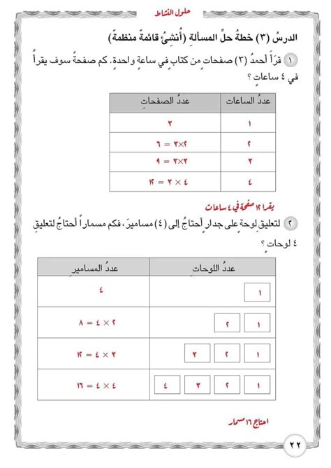 حلول كتاب نشاط الرياضيات للصف الرابع الإبتدائي لأربعة فصول