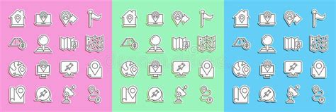 Set Line Route Location Folded Map With Marker Location House Toll