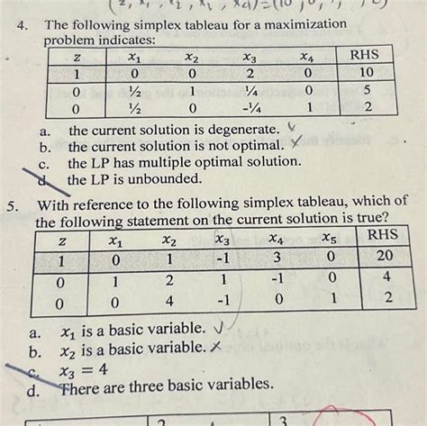 4 The Following Simplex Tableau For A Maximization