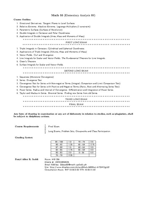 335644370 Math 55 Syllabus Math 55 Elementary Analysis Iii Course