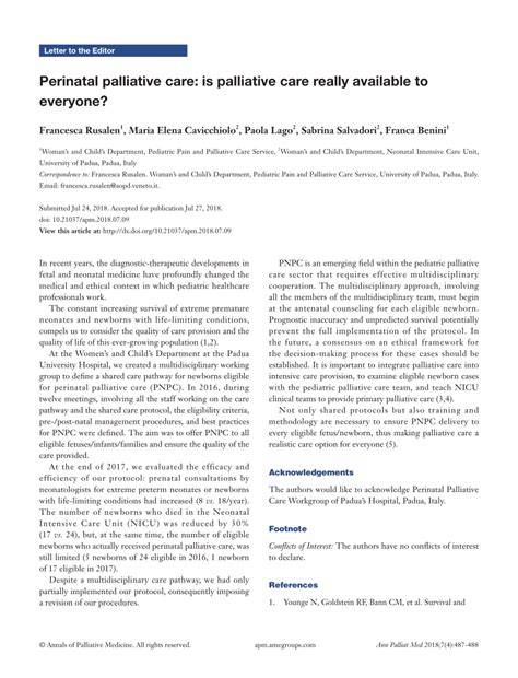 Pdf Perinatal Palliative Care Is Palliative Care Really Available To