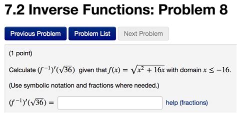 solved 7 2 inverse functions problem 8 previous problem