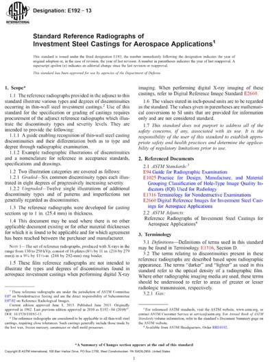 Astm E192 13 Standard Reference Radiographs Of Investment Steel Castings For Aerospace
