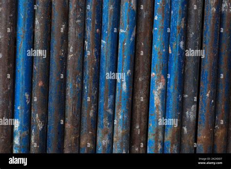 Rust Metal Vertical Lines Background Blue Tubes Scaffold Industrial