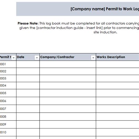 Permit To Work Log With Macros Office Management Group