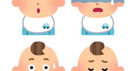 男の子の赤ちゃんの表情のイラスト「ひらめいた顔・焦った顔・驚いた顔・悩んだ顔」 かわいいフリー素材集 いらすとや